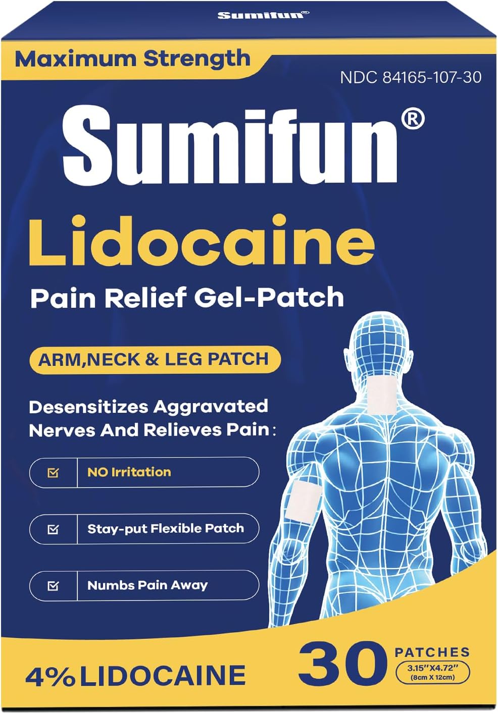 Sumifun 4% Lidocaine Pain Relief Patches | Medium Size (3.15"x4.72 ...